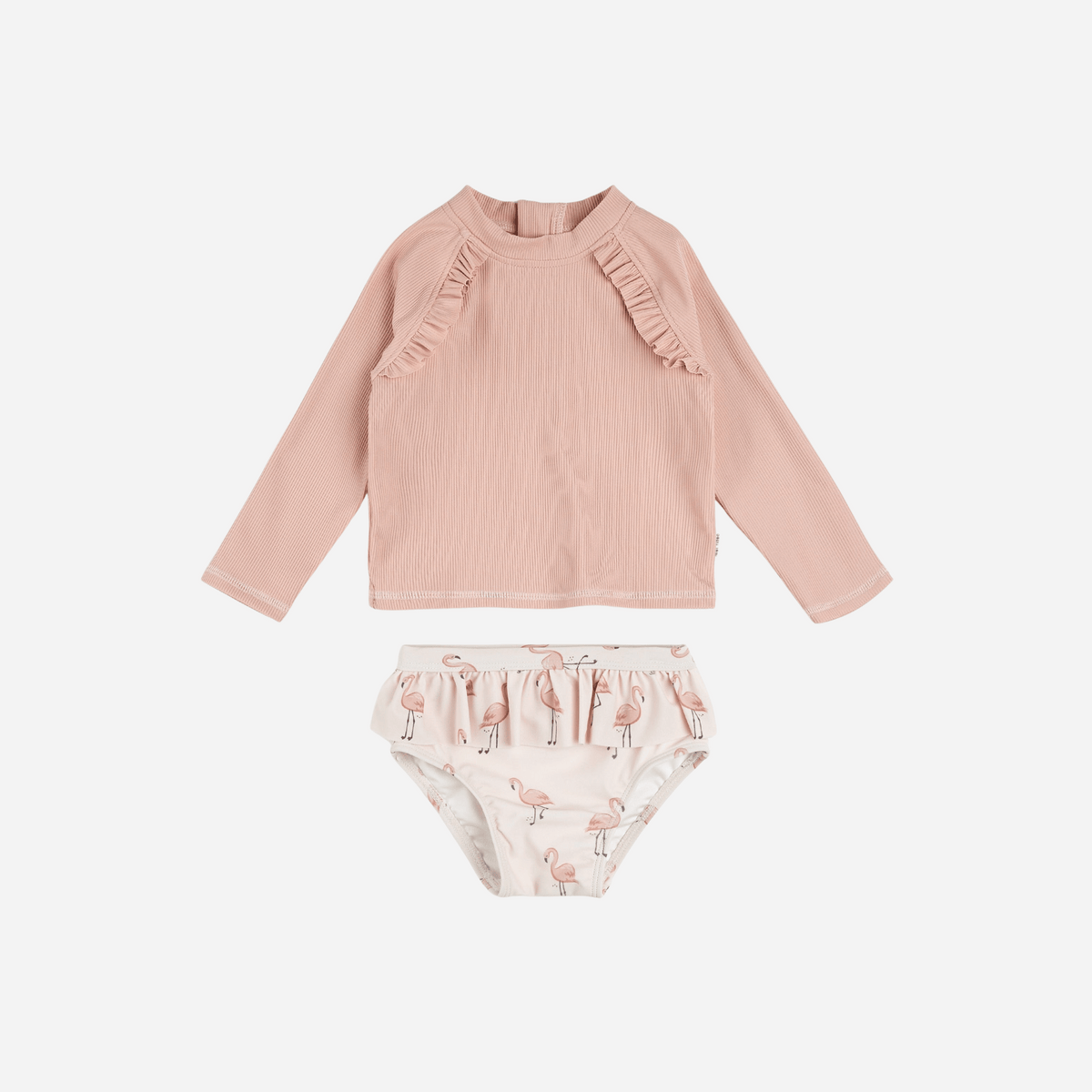 Petit Lem - Ribbed Long-Sleeve Rose Quartz & Flamingos Rashguard Set ...